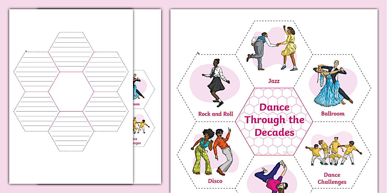 Dance Through the Decades Hexagon Writing Template - Twinkl