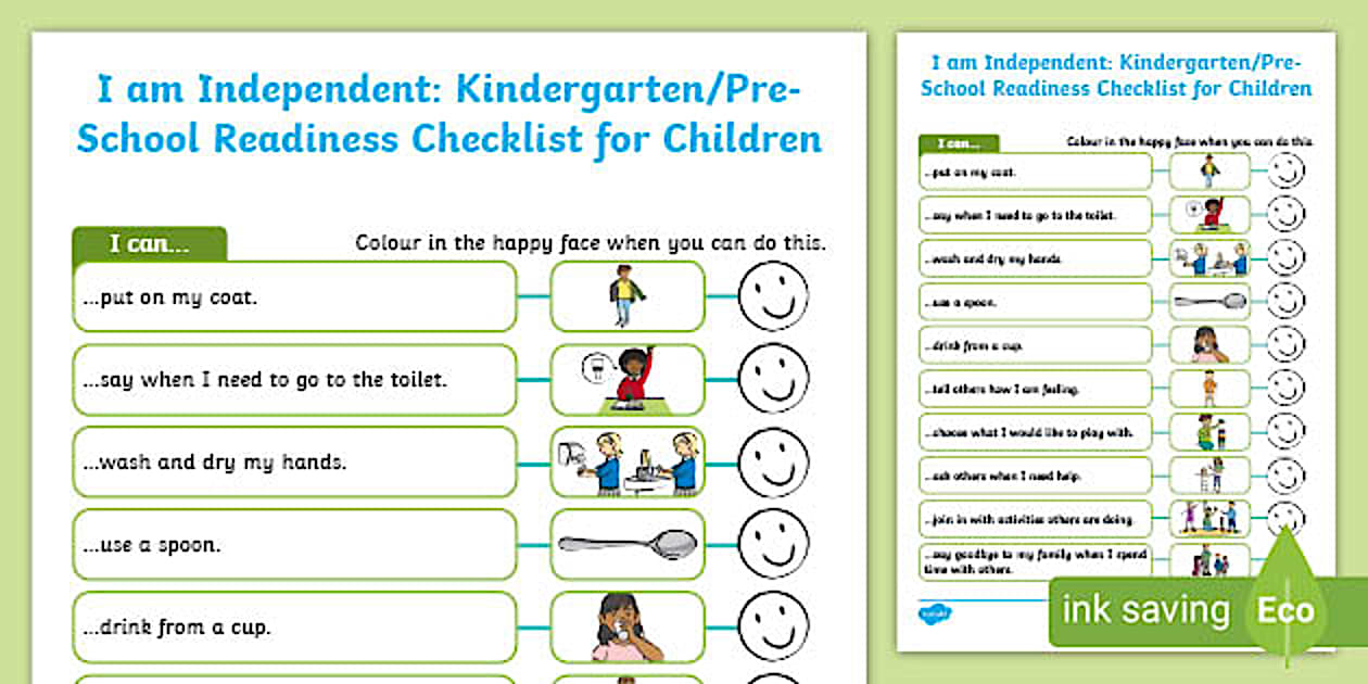 Readiness For Kindergarten Checklist For Parents - EYLF