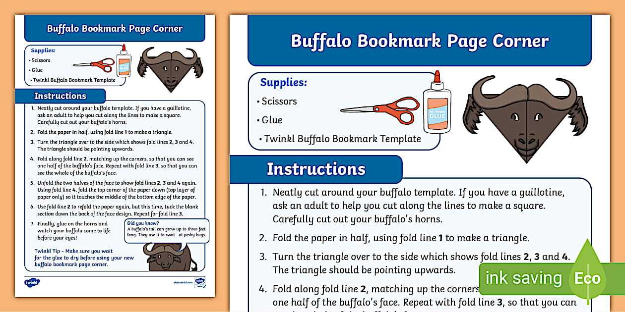 Page Corner Buffalo Bookmark Craft|Twinkl Craft Activity|KS1