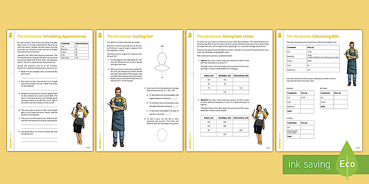 Maths in Hairdressing Worksheets | Beyond (Teacher-Made)