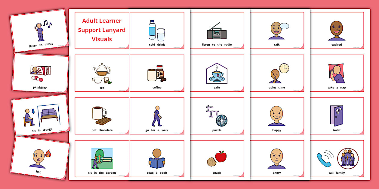 Twinkl Symbols: Older Learners: Adult Learner Support Lanyard Visuals