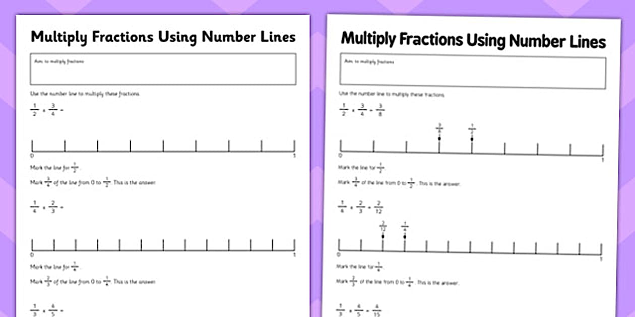 Multiply Fractions Using Number Lines Worksheet / Worksheet