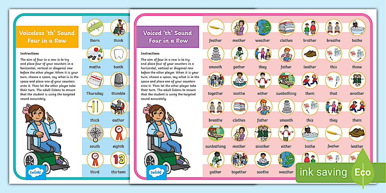 /th/ Sound Four in a Row, th sound, th, voiced th, voiceless th ...