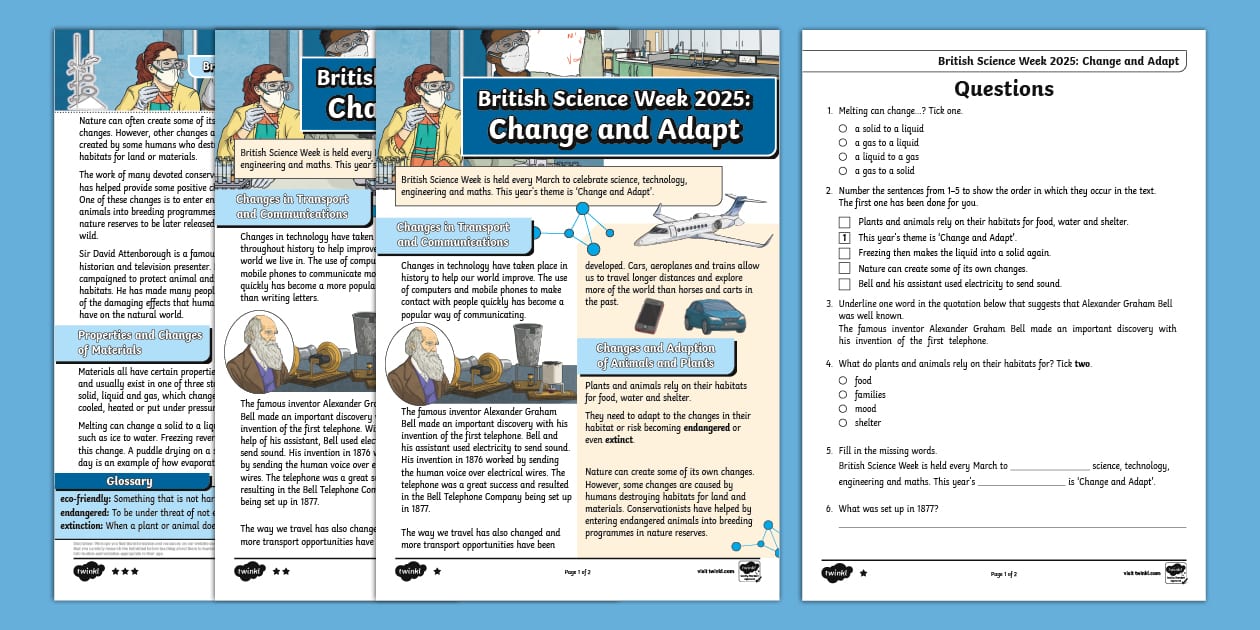 LKS2 British Science Week 2025: Change and Adapt Differentiated Reading
