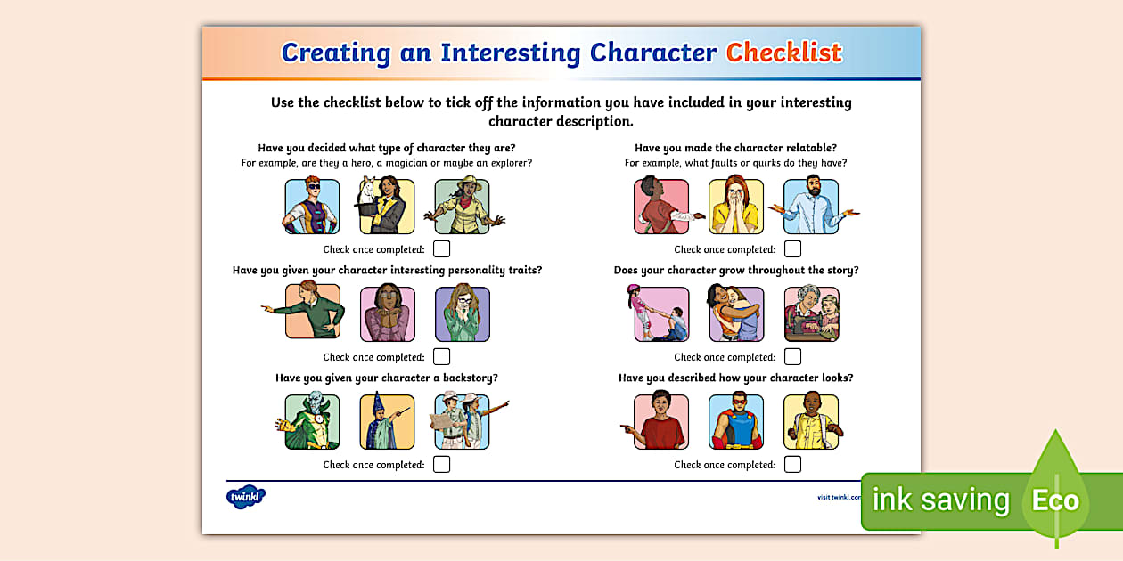 Creating an Interesting Character Checklist - Twinkl