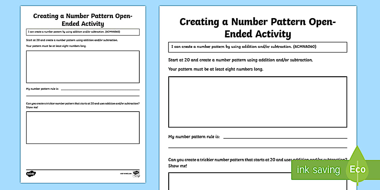 Creating a Number Pattern Open-Ended Worksheet / Worksheet