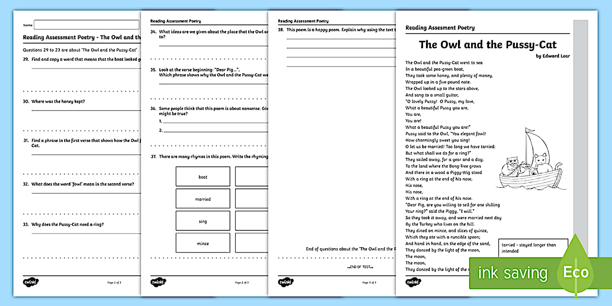 Year 3 Term 3 Poetry Reading Assessment - Twinkl