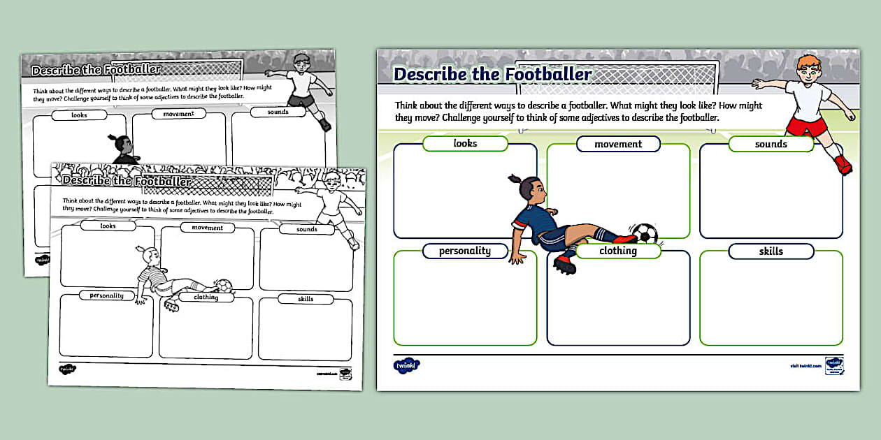 KS1 Footballer Adjectives Worksheet (teacher made) - Twinkl