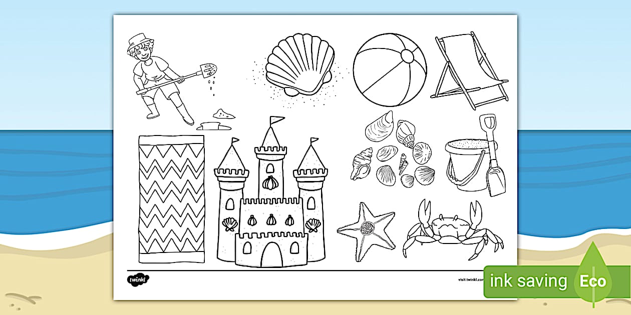Beach Doodle Colouring Page (teacher made) - Twinkl