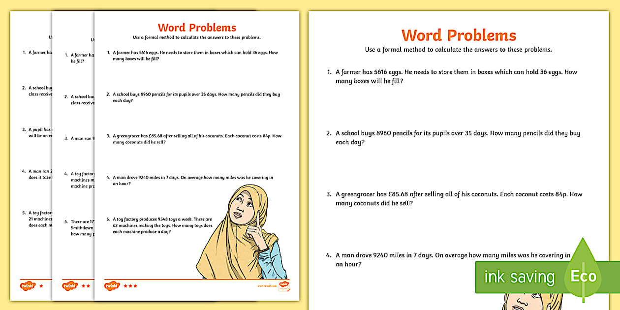 Long Division Word Problems Differentiated Worksheets