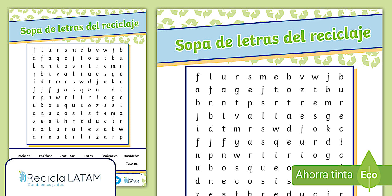 FREE! - Sopa de letras para niños - Reciclaje - Twinkl Colombia
