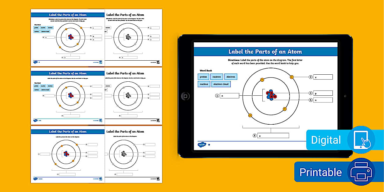 Sixth Grade Label Parts of an Atom Worksheet | Twinkl USA