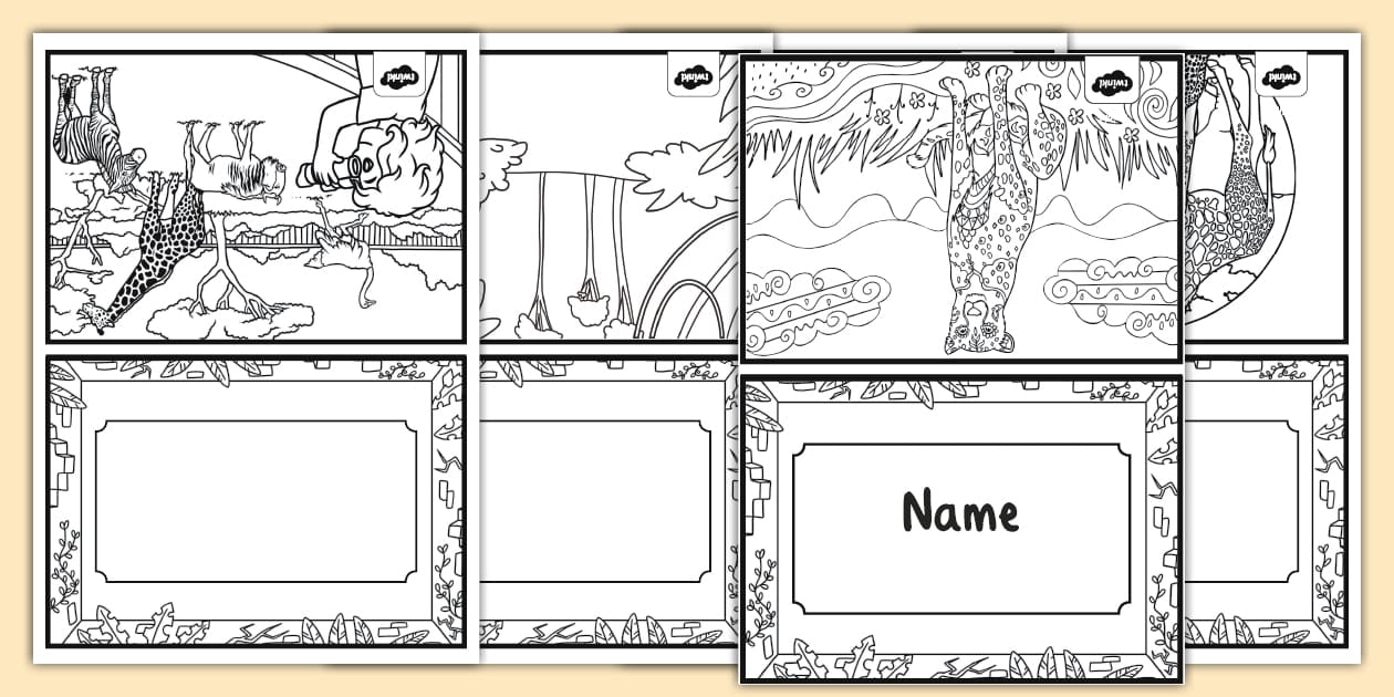 Safari Colouring Name Desk Sign - Twinkl
