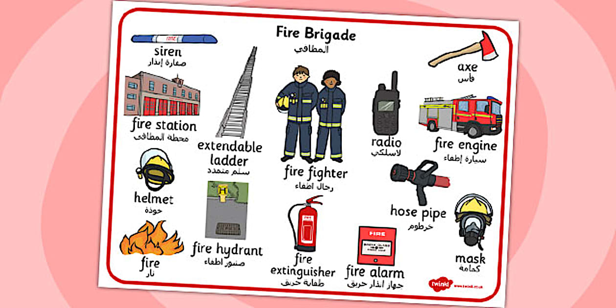 Fire Brigade Word Mat Arabic Translation