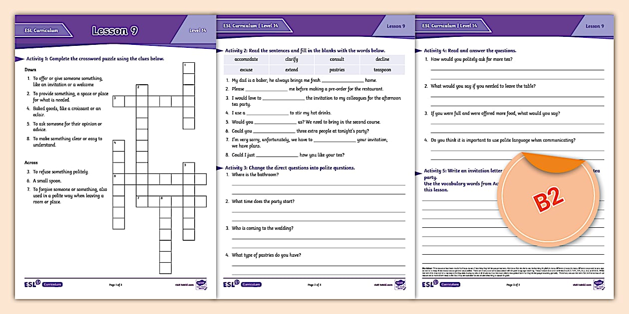 ESL Syllabus Level 14 Lesson 9 Worksheet
