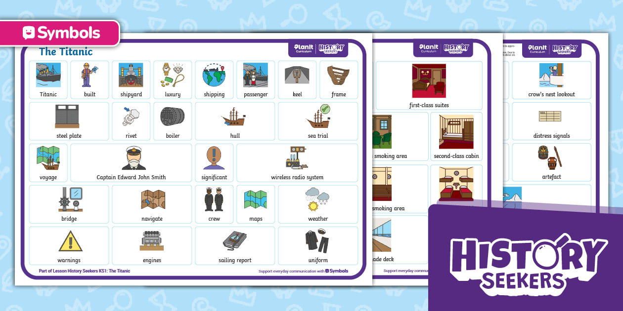 Twinkl Symbols: History Seekers KS1: The Titanic: AAC Mat