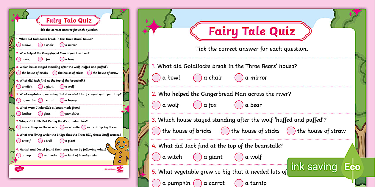 Fairy Tale Paper Quiz - KS1 (Teacher-Made) - Twinkl