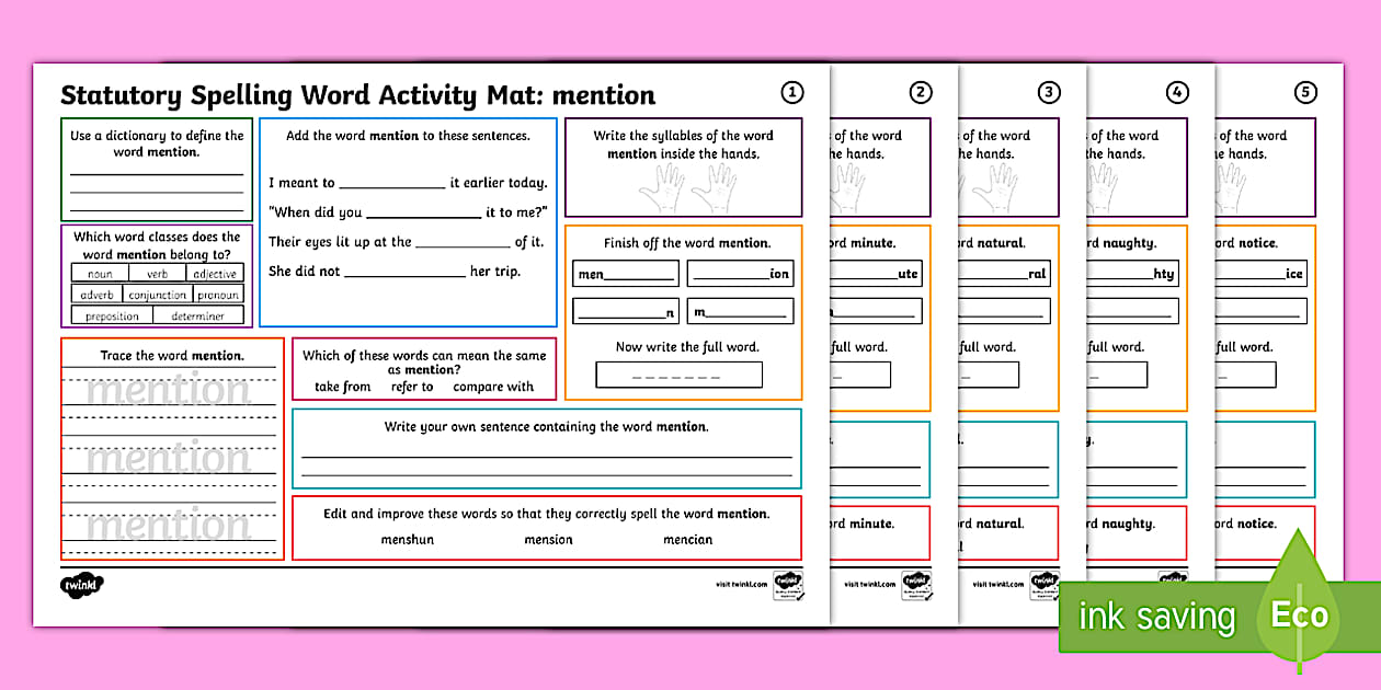 Year 3 and 4 Statutory Spelling Words Activity Mat Pack 13