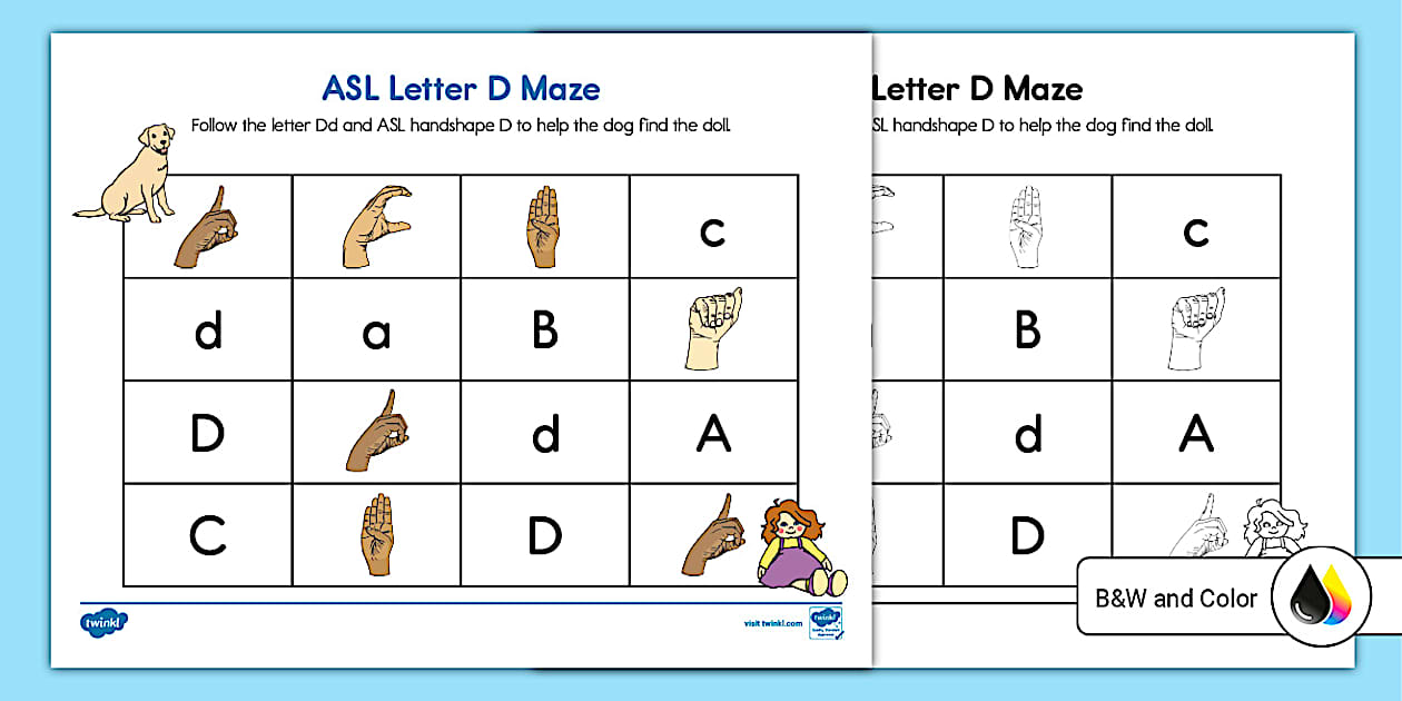 ASL Letter D Maze Worksheet (Teacher-Made) - Twinkl