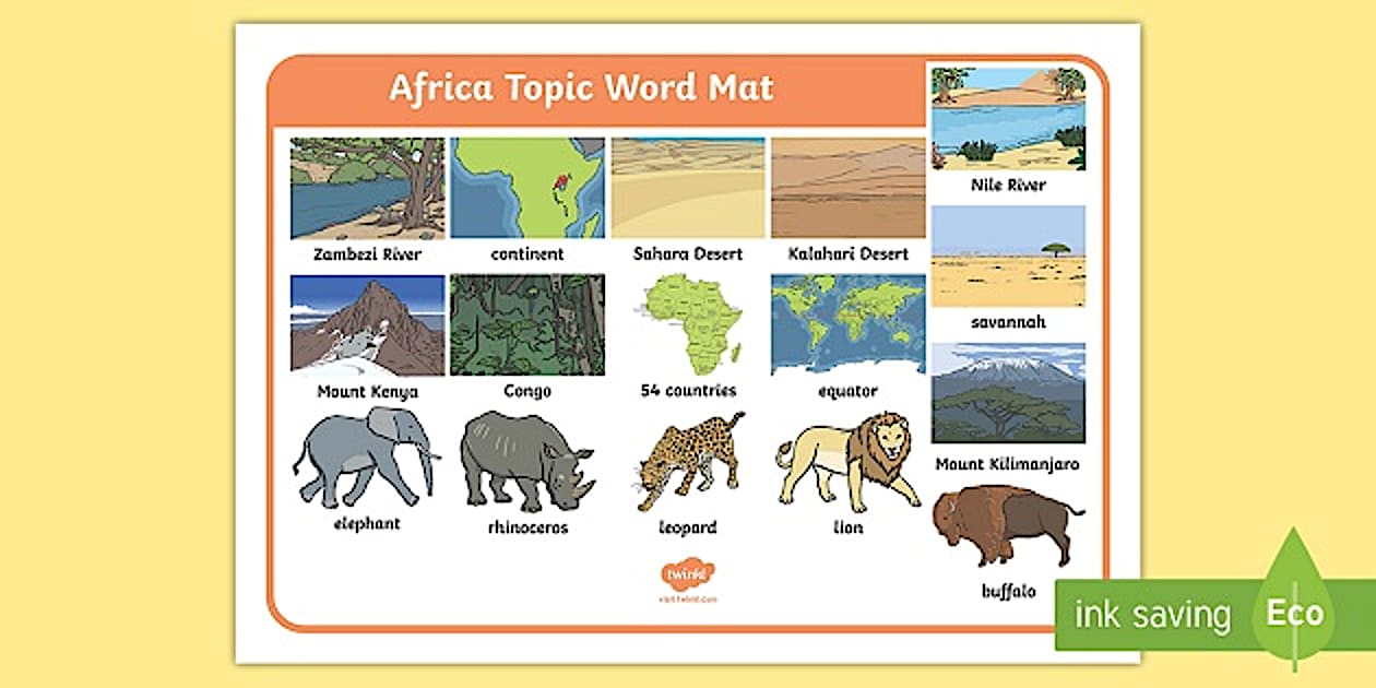 Cursive Africa Topic Word Mat (teacher made) - Twinkl