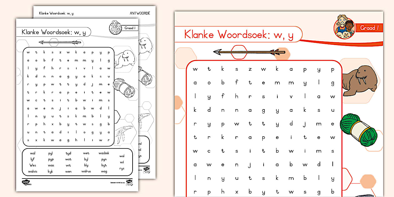 Graad 1 Klanke Woordsoek w, y (teacher made) - Twinkl