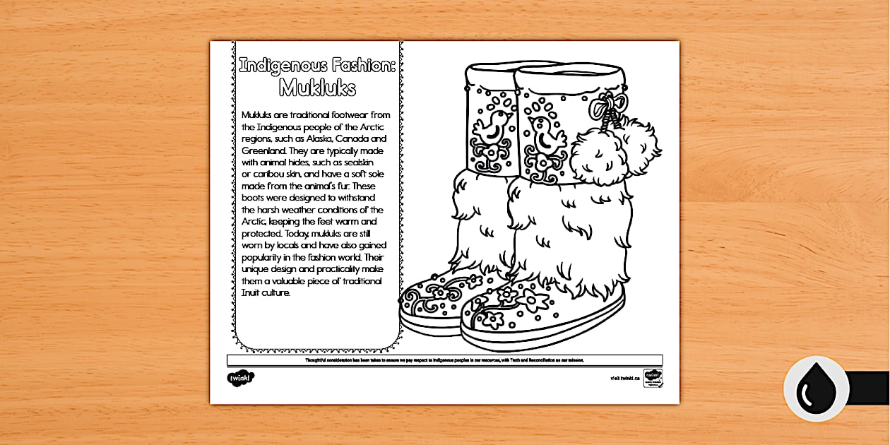 FREE! - Indigenous Fashion: Mukluks Reference and Colouring Page