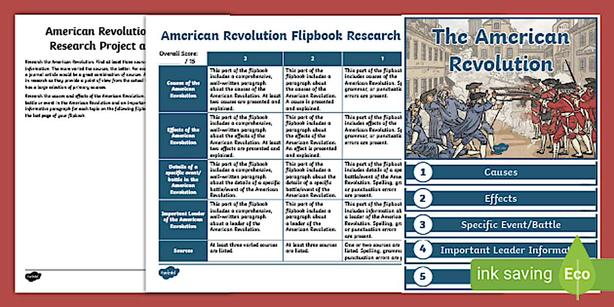 American Revolution Flipbook Research Project for 3rd-5th Grade