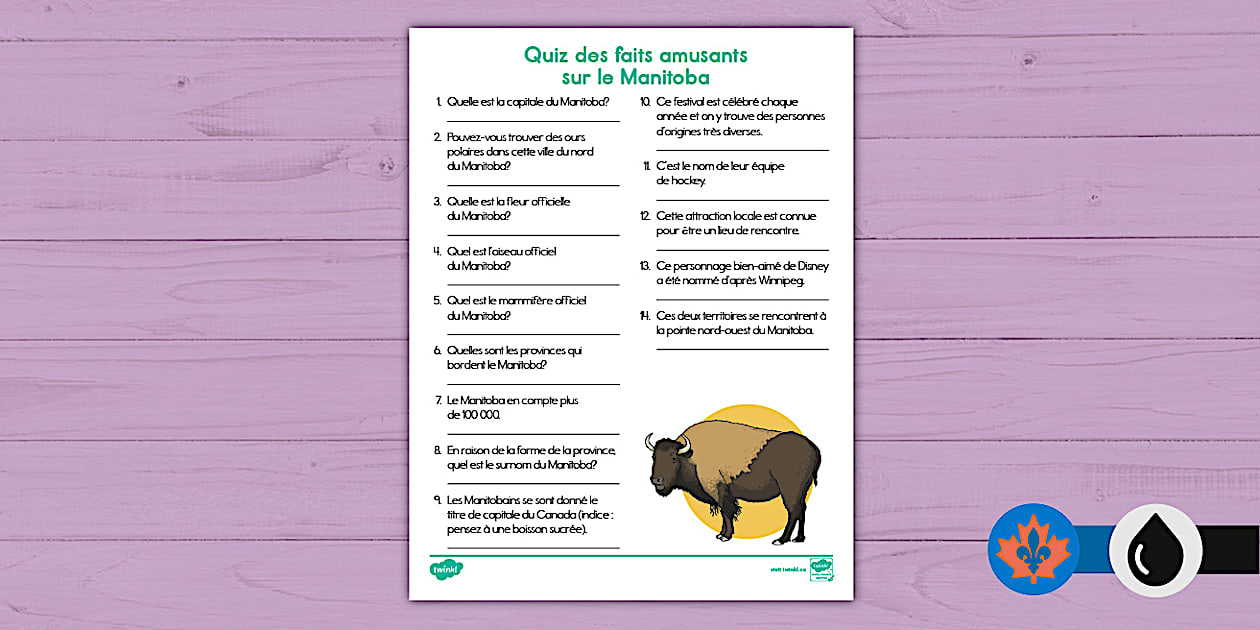 Manitoba Fun Facts Quiz (Primary) French - Twinkl