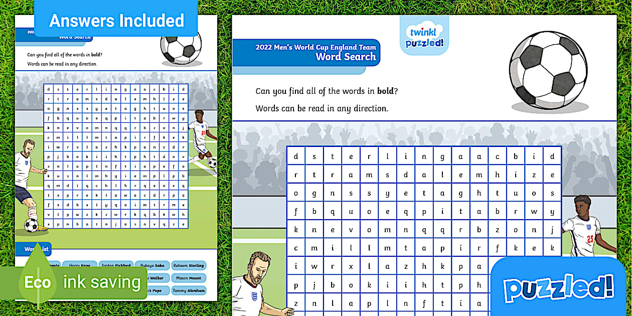 2022 Men's World Cup England Team Word Search - Kids Puzzle