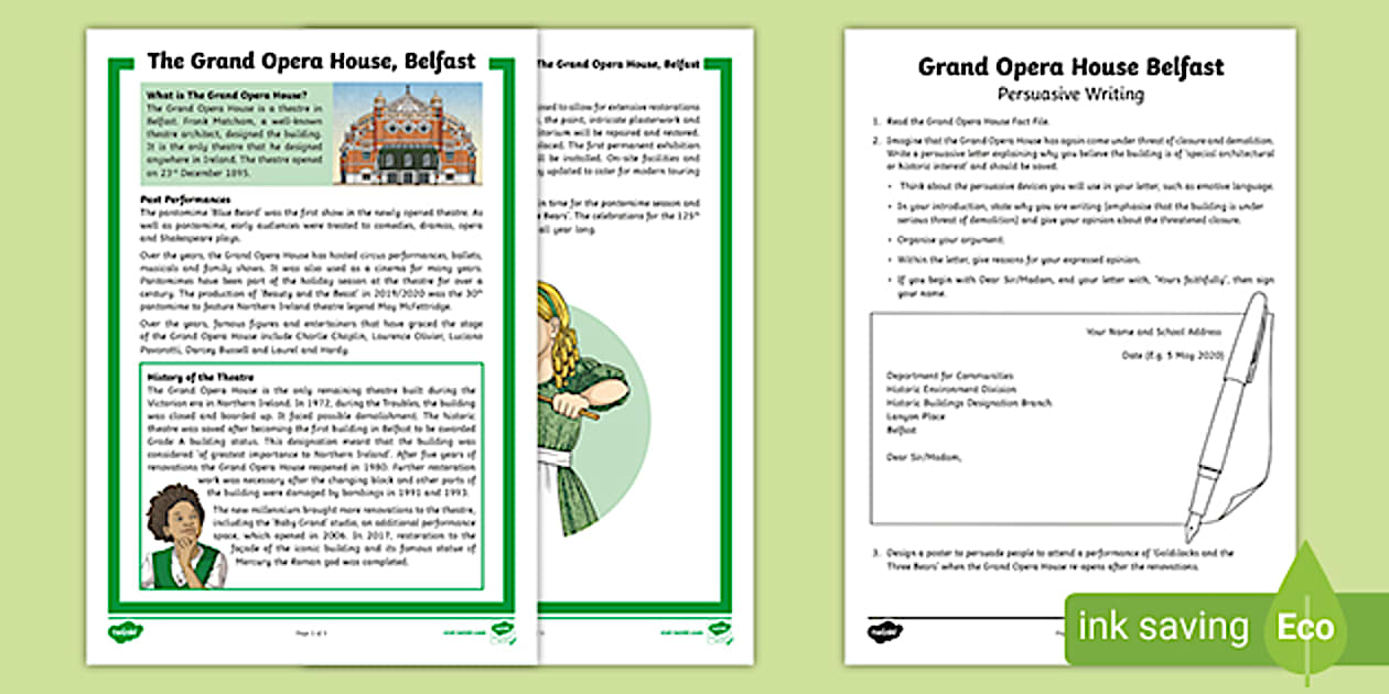 The Grand Opera House Belfast Persuasive Worksheets - Twinkl