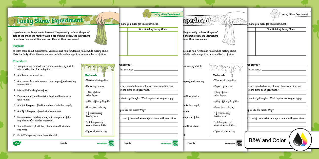 Sixth Grade St. Patrick's Day Lucky Slime Experiment