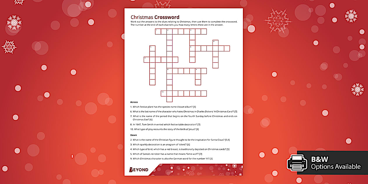 Christmas Crossword KS3 | Beyond (Teacher-Made) - Twinkl