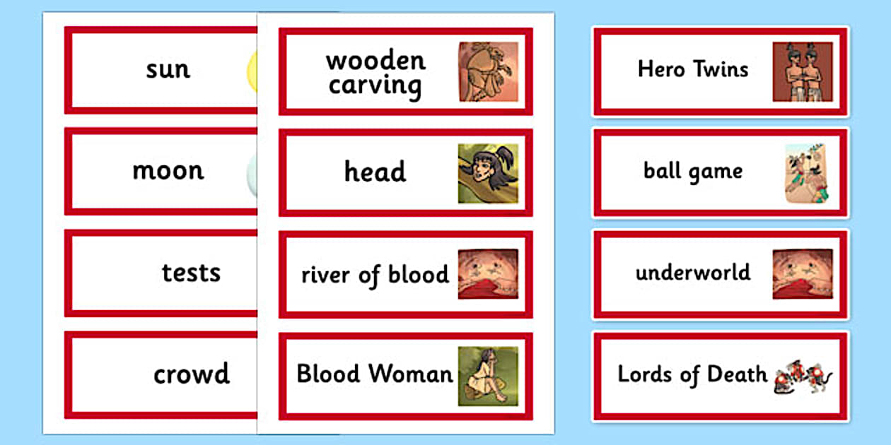 The Hero Twins Maya Civilization Word Cards - ancient maya