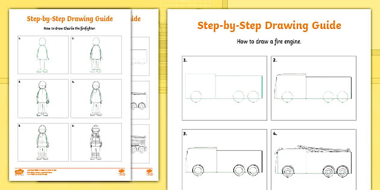Charlie the Firefighter Step-by-Step Drawing Instruction Activity