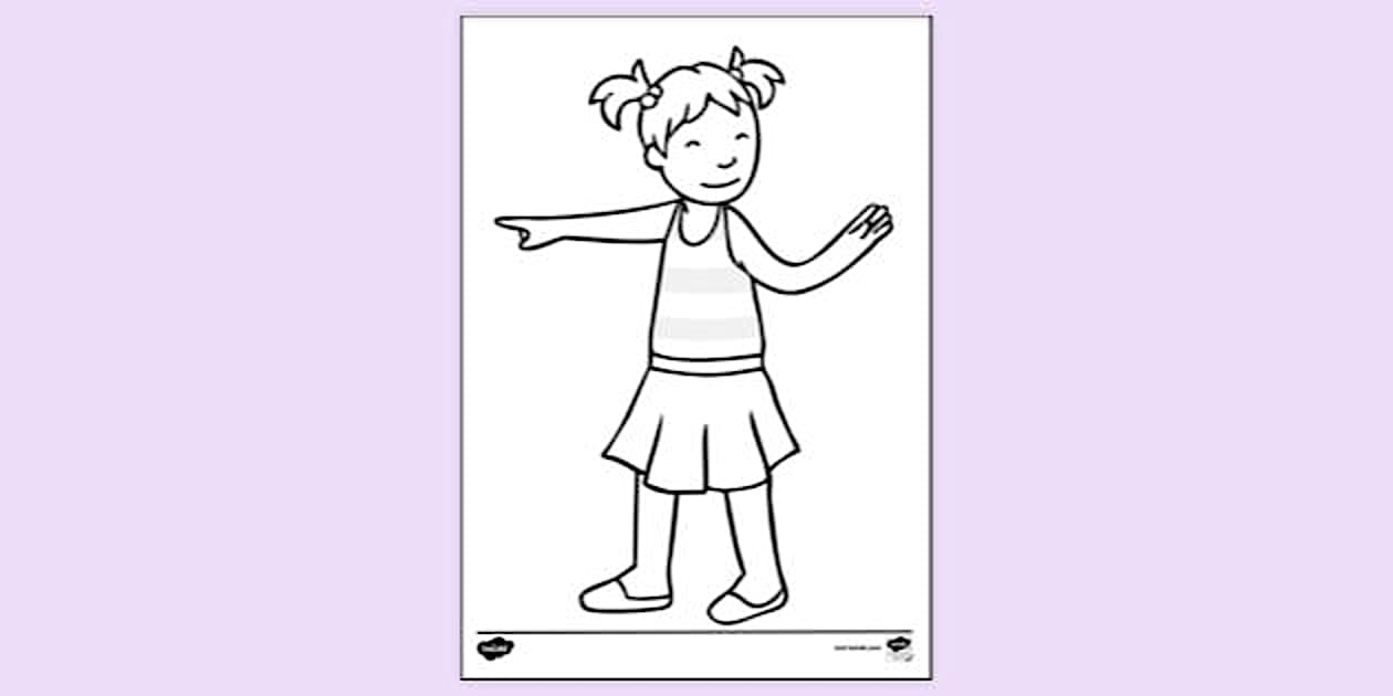 Child Girl Stood Pointing Colouring | Colouring Sheets