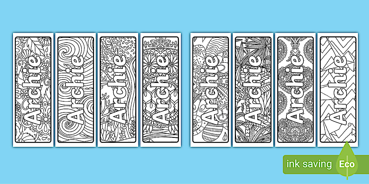 Archie Mindfulness Name Colouring Bookmarks | Twinkl | KS1