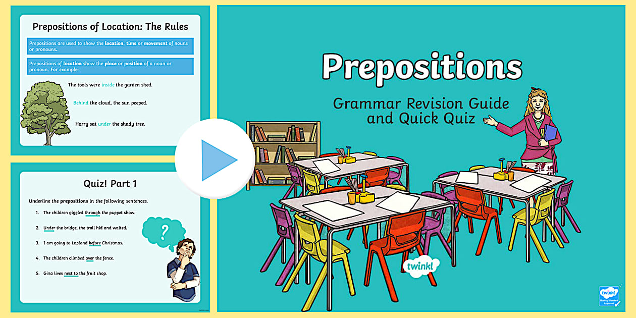 Grammar Revision Guide and Quick Quiz Prepositions PowerPoint