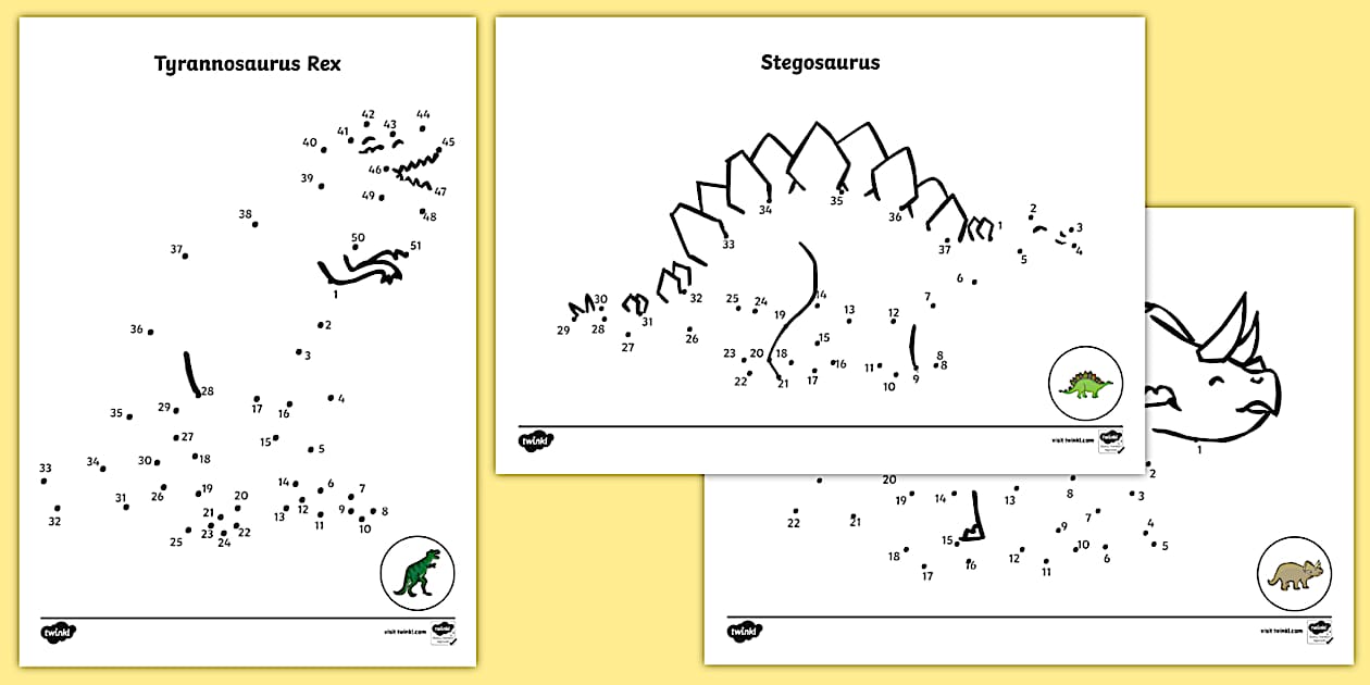 Dot to Dot Sheets Dinosaurs (teacher made) - Twinkl