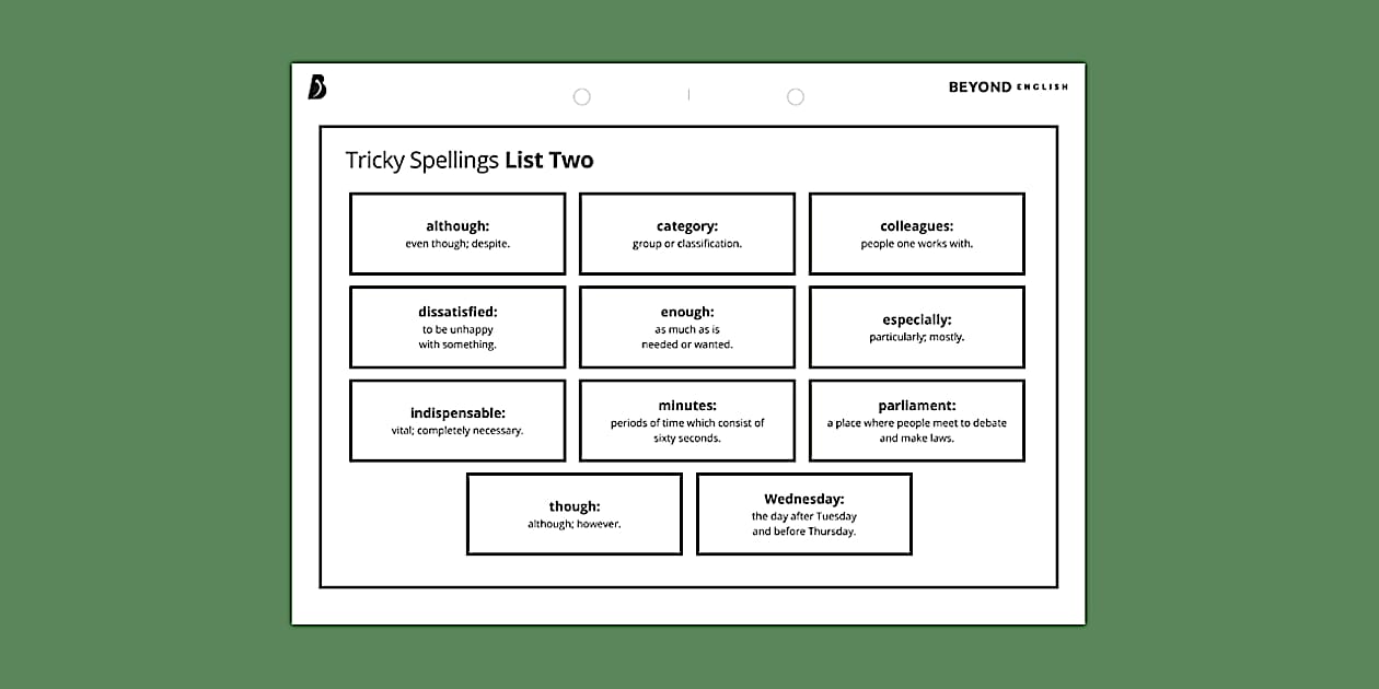 Editable Tricky Spellings Word Mat List Two - Twinkl