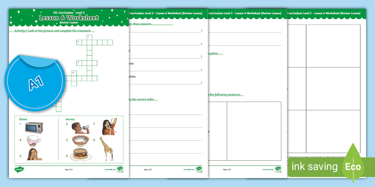 ESL Curriculum Level 2, Lesson 6 Worksheet - Twinkl