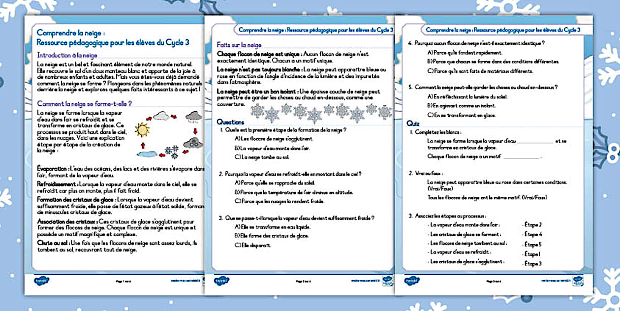 Comprendre la neige : Une ressource pédagogique pour les élèves du cycle 3