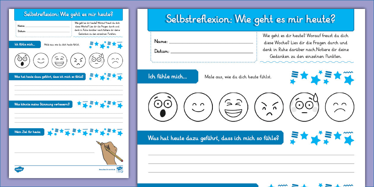 Selbstreflexion: Wie geht es mir heute? - Arbeitsblatt