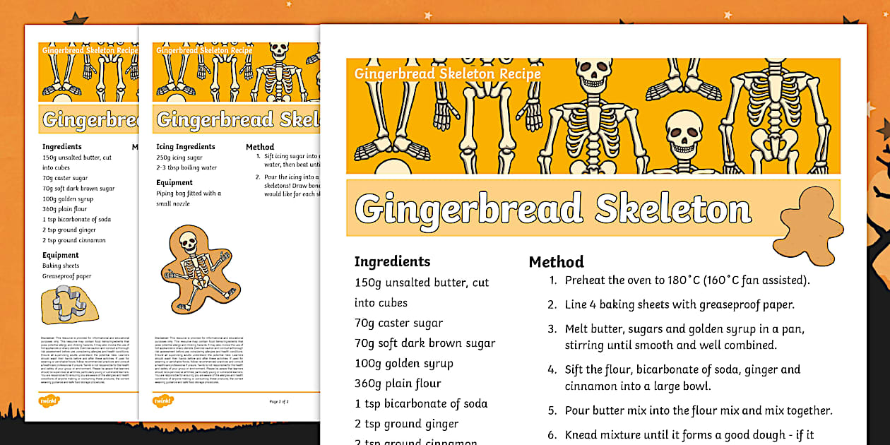 Gingerbread Skeletons Recipe -food, instructions, halloween, KS1, KS2