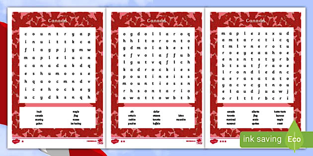 Canada Word Search - Primary Resource (teacher made)