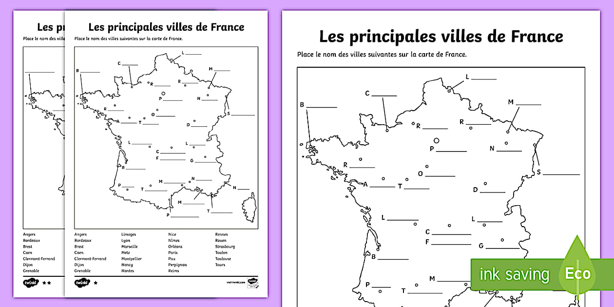 Carte des villes de France à compléter (teacher made)
