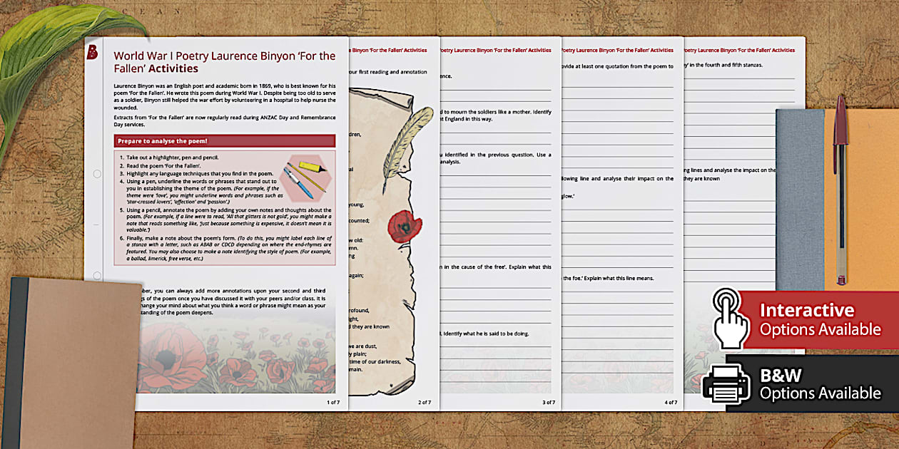 World War I Poetry Laurence Binyon 'For the Fallen' - Twinkl