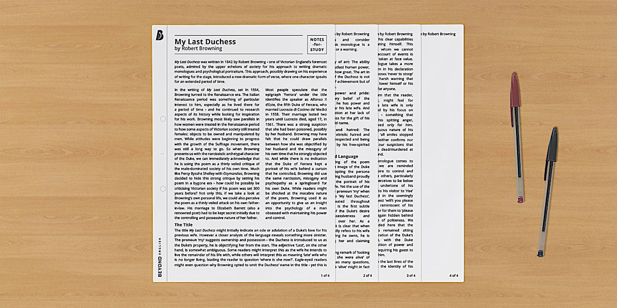 AQA Poetry: My Last Duchess - Revision Notes - Twinkl