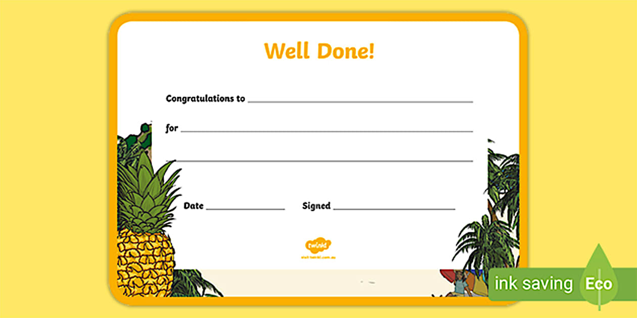Tropical Pineapple Class Award Certificate (teacher made)