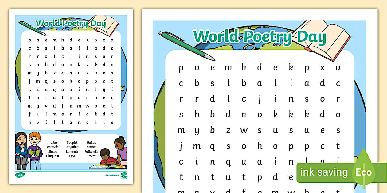 World Poetry Day Word Search (Teacher-Made) - Twinkl