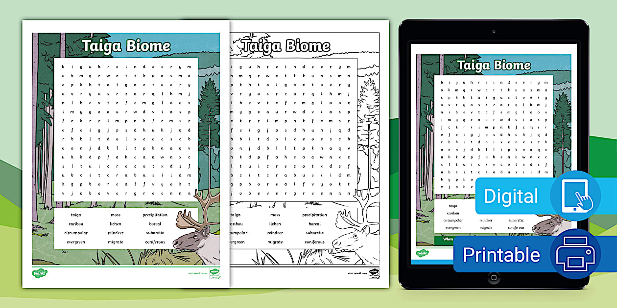 Taiga Biome Word Search for 3rd-5th Grade (teacher made)